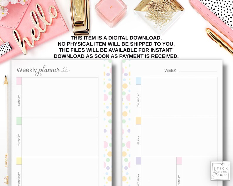 Printable A5 Weekly Planner Insert Horizontal Layout, Half Size Weekly ...