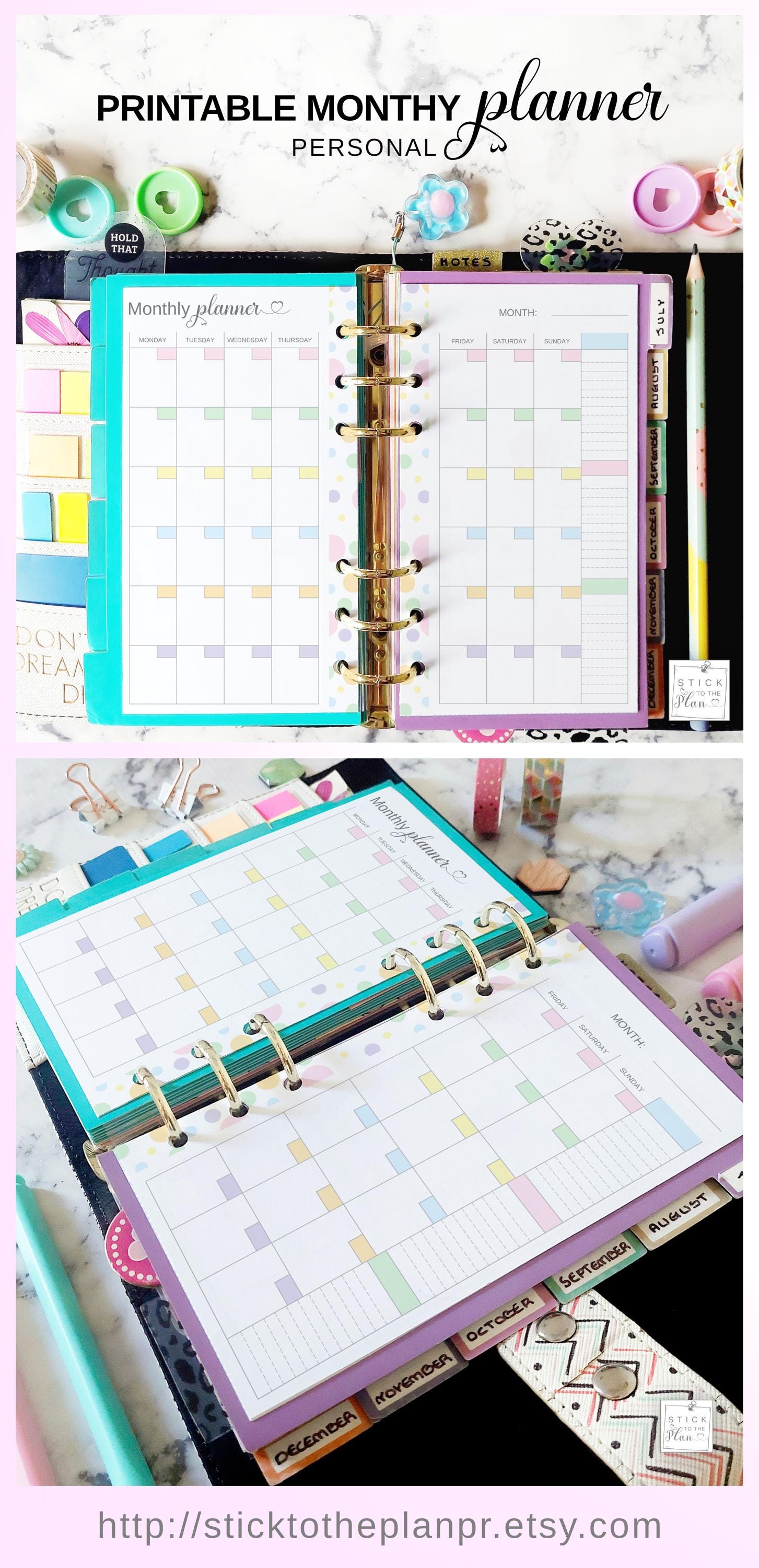 Monthly Insert on Two Pages Personal Size, Printable Monthly Planner ...