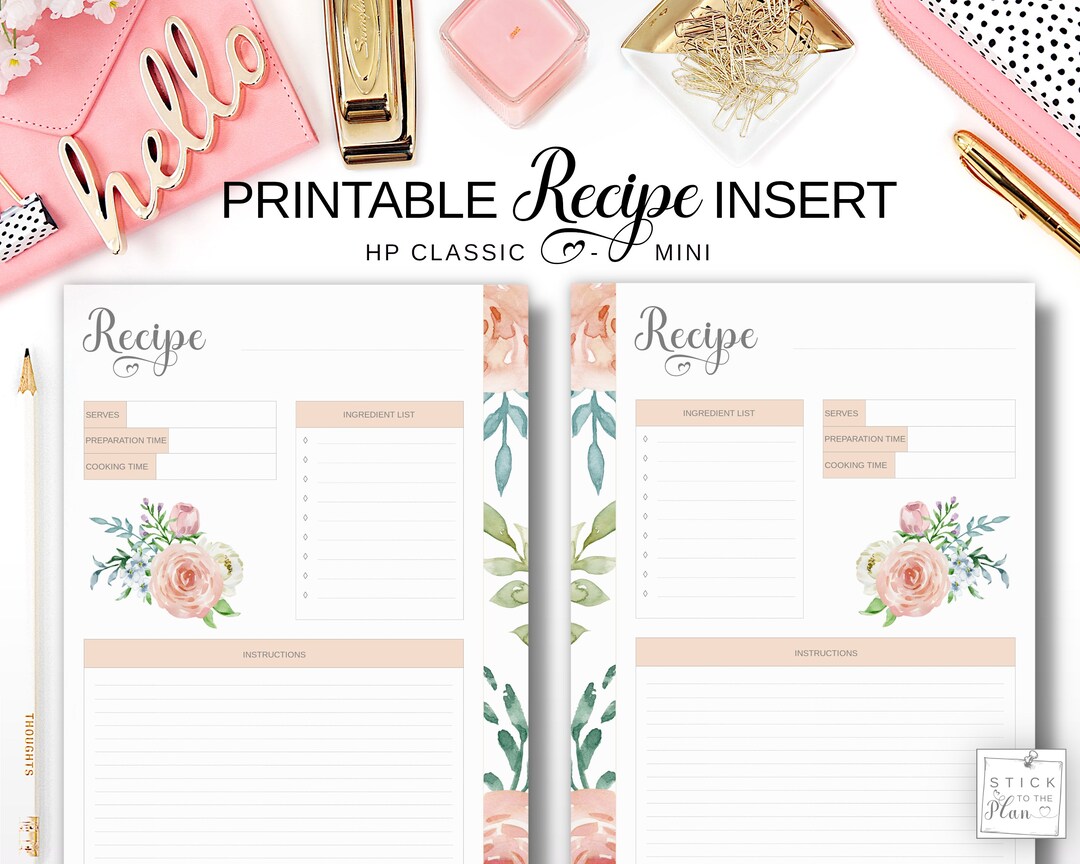 Recipe Planner Insert Classic Happy Planner HP Mini Printable - Etsy