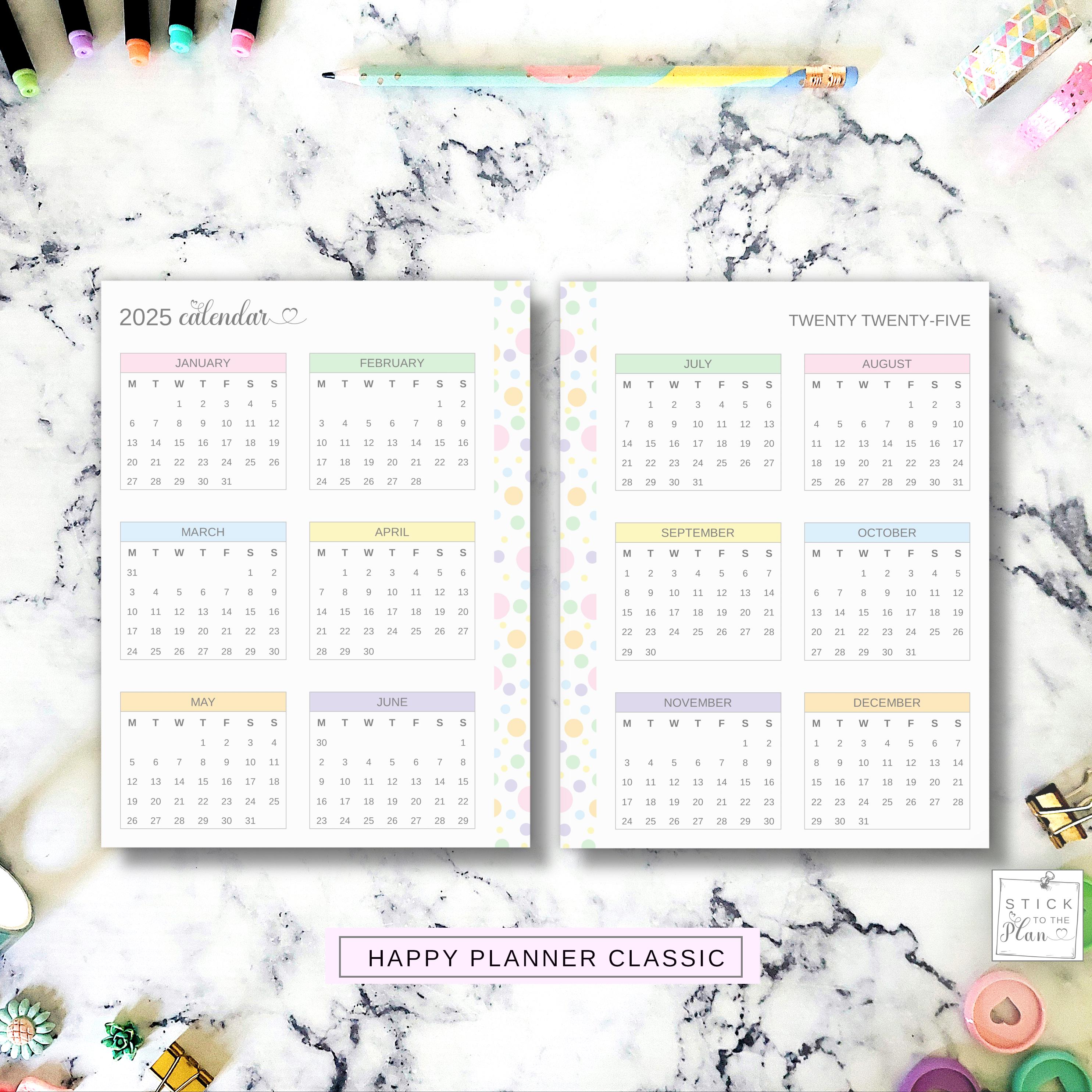 2025 Happy Planner Classic Printable Yearly Calendar, Mini HP Year at a ...