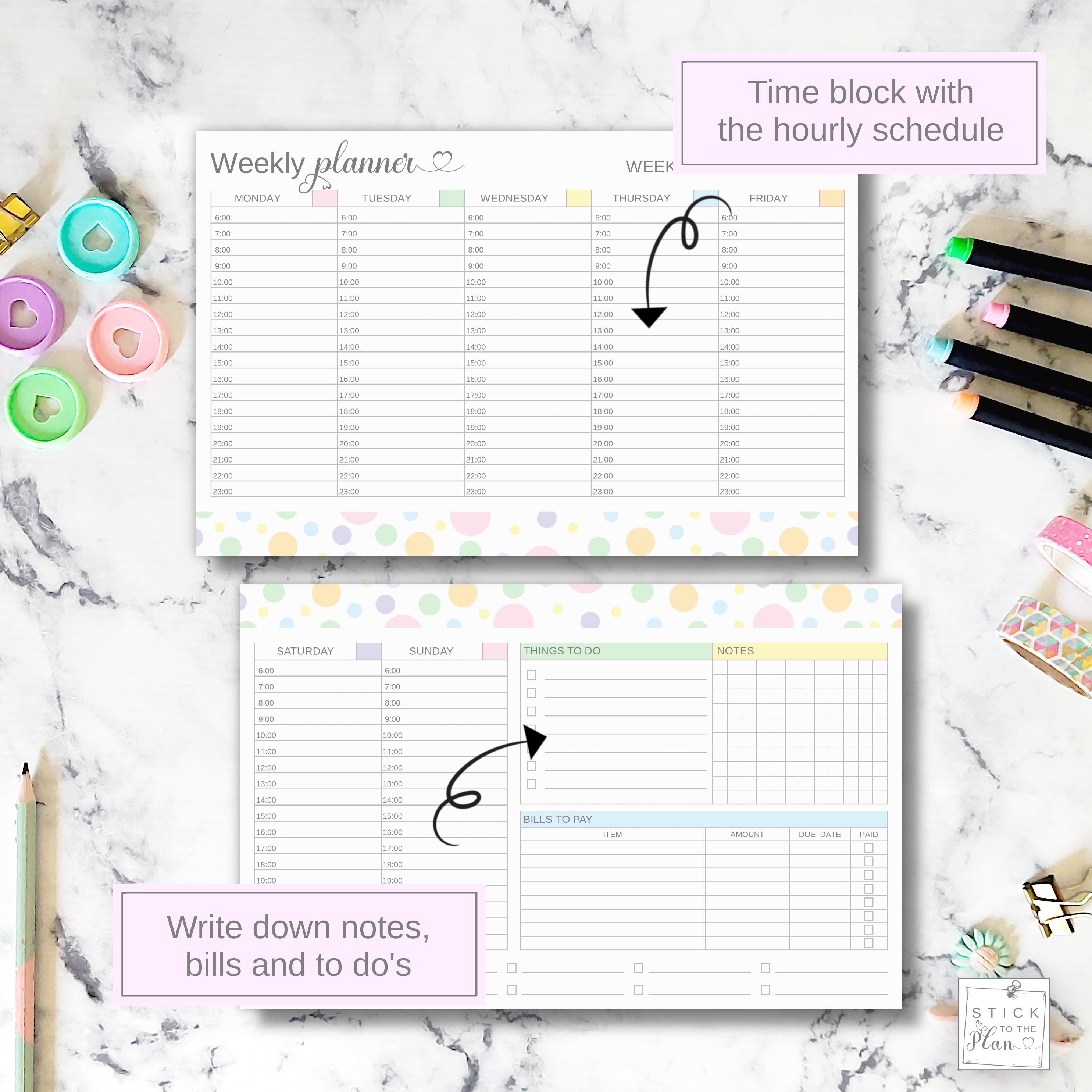 Hourly Weekly Schedule Printable Mini Happy Planner Insert, HP Undated ...