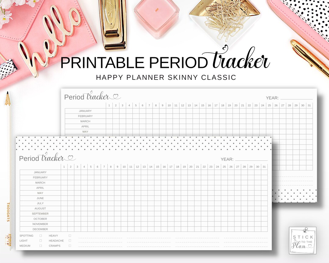 Period Tracker Printable Happy Planner Skinny Classic Insert, Half ...
