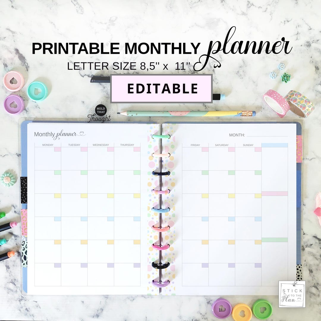 Monthly Planner Editable Fit Big Happy Planner, Letter Size Fillable ...