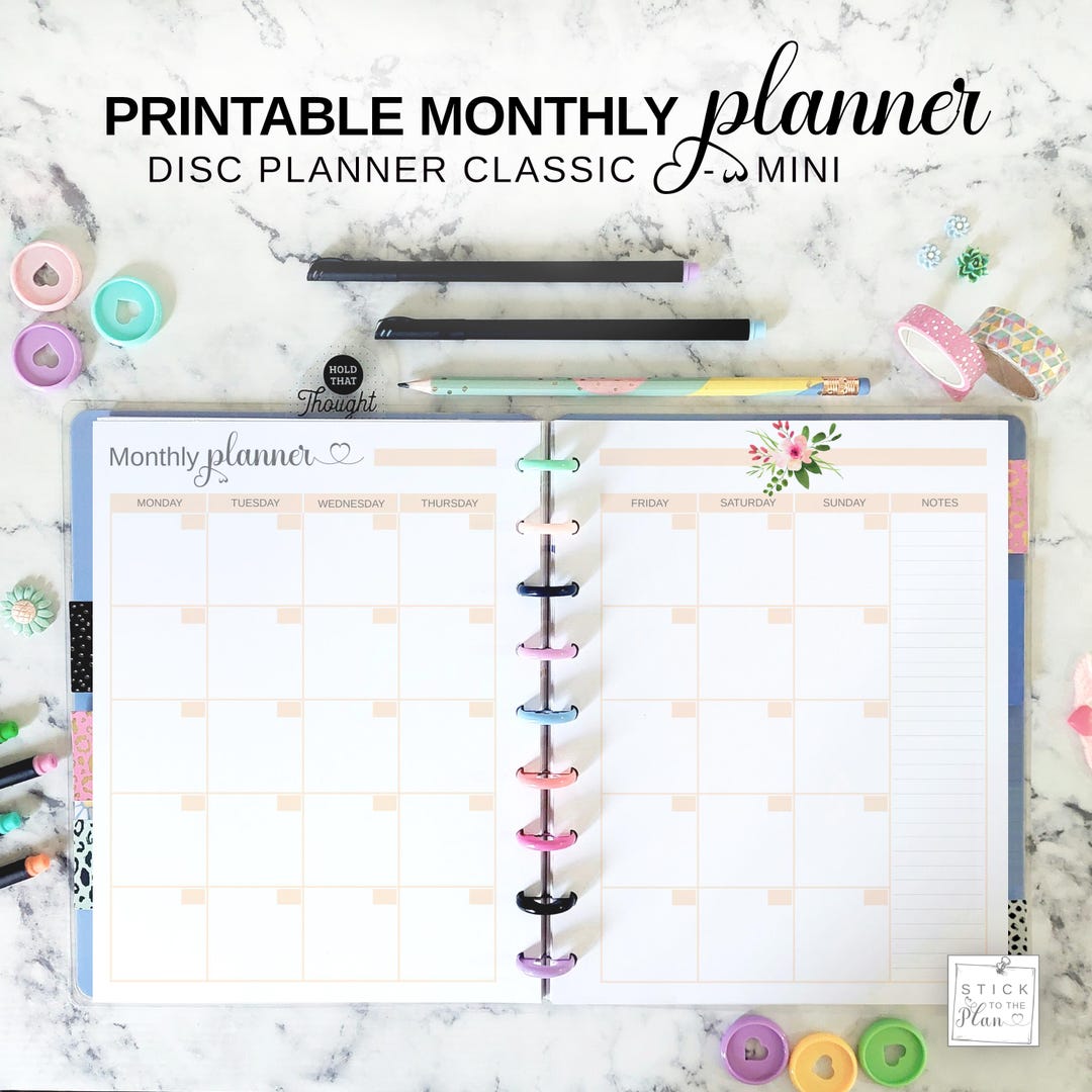 Disc Planner Monthly Printable Insert on Two Pages Fit Happy Planner ...