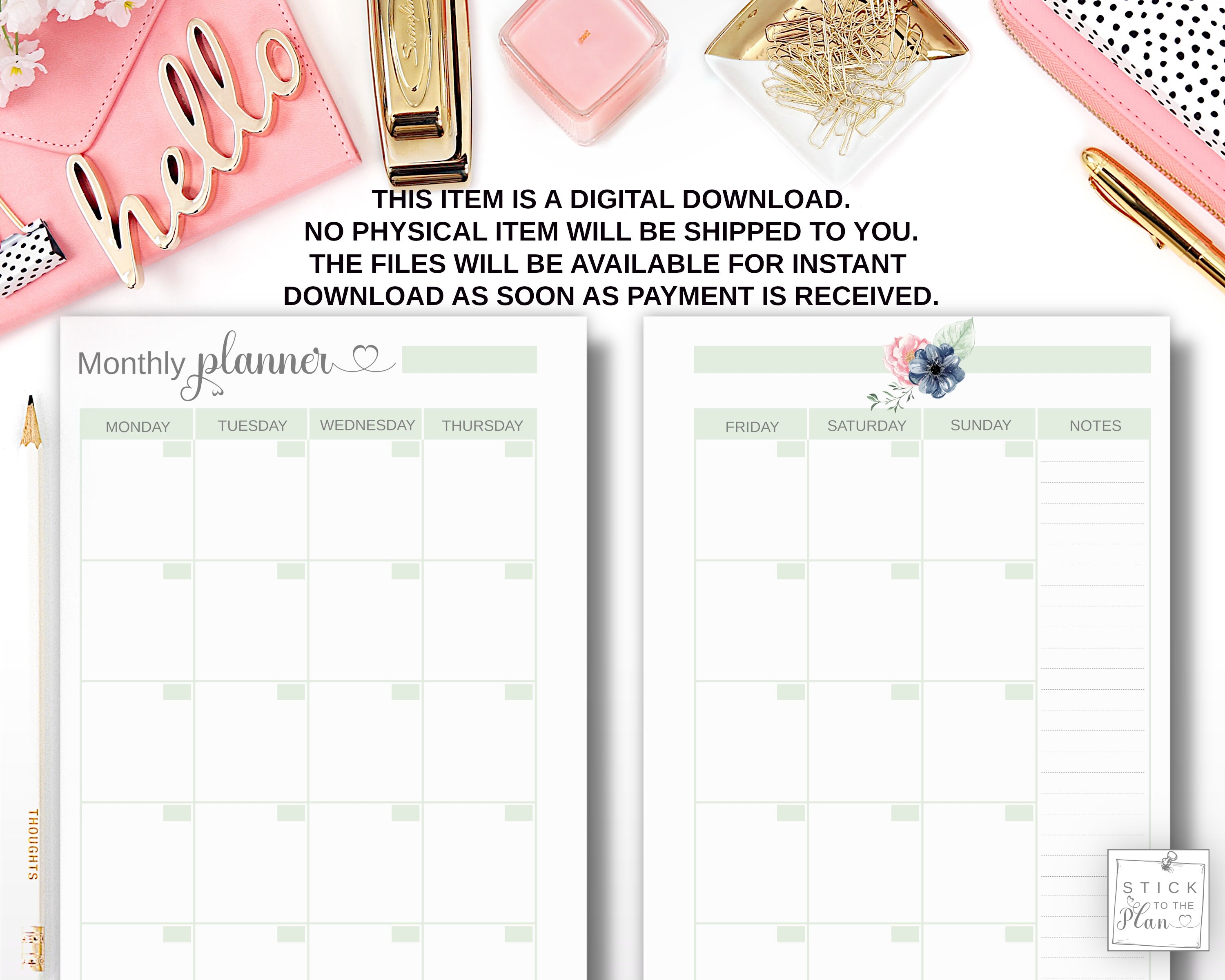 A5 Monthly Calendar, Printable Month on Two Pages, Half Letter Planner ...
