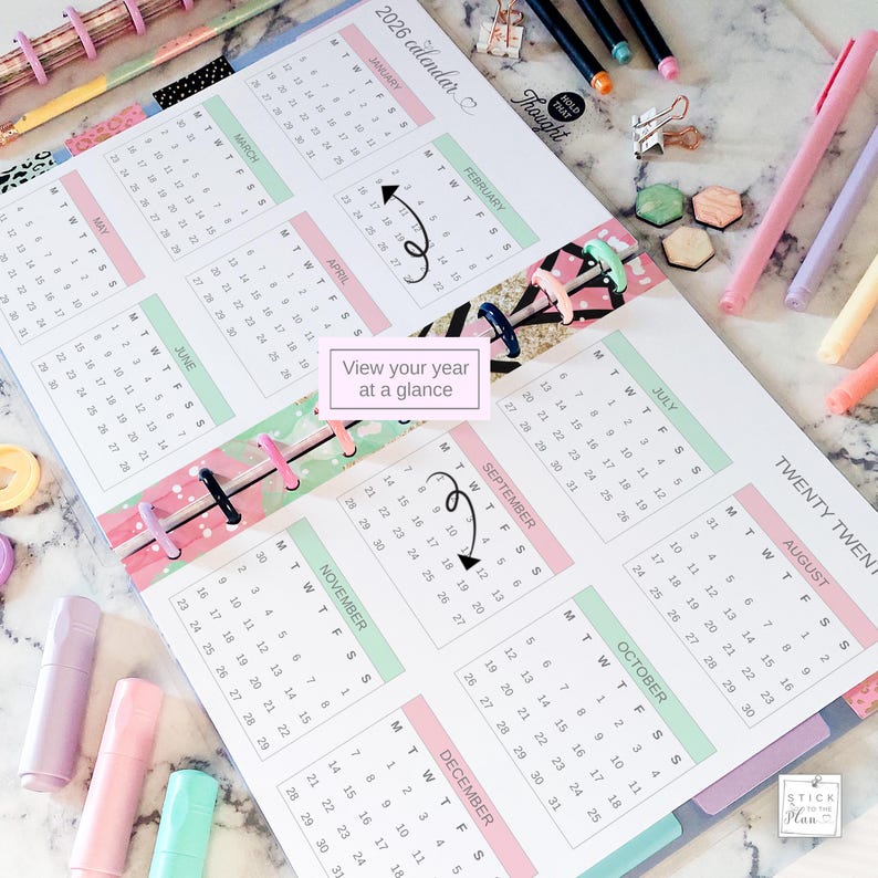 Yearly Calendar 2026 Printable Disc Planner Insert Fit Happy Planner ...