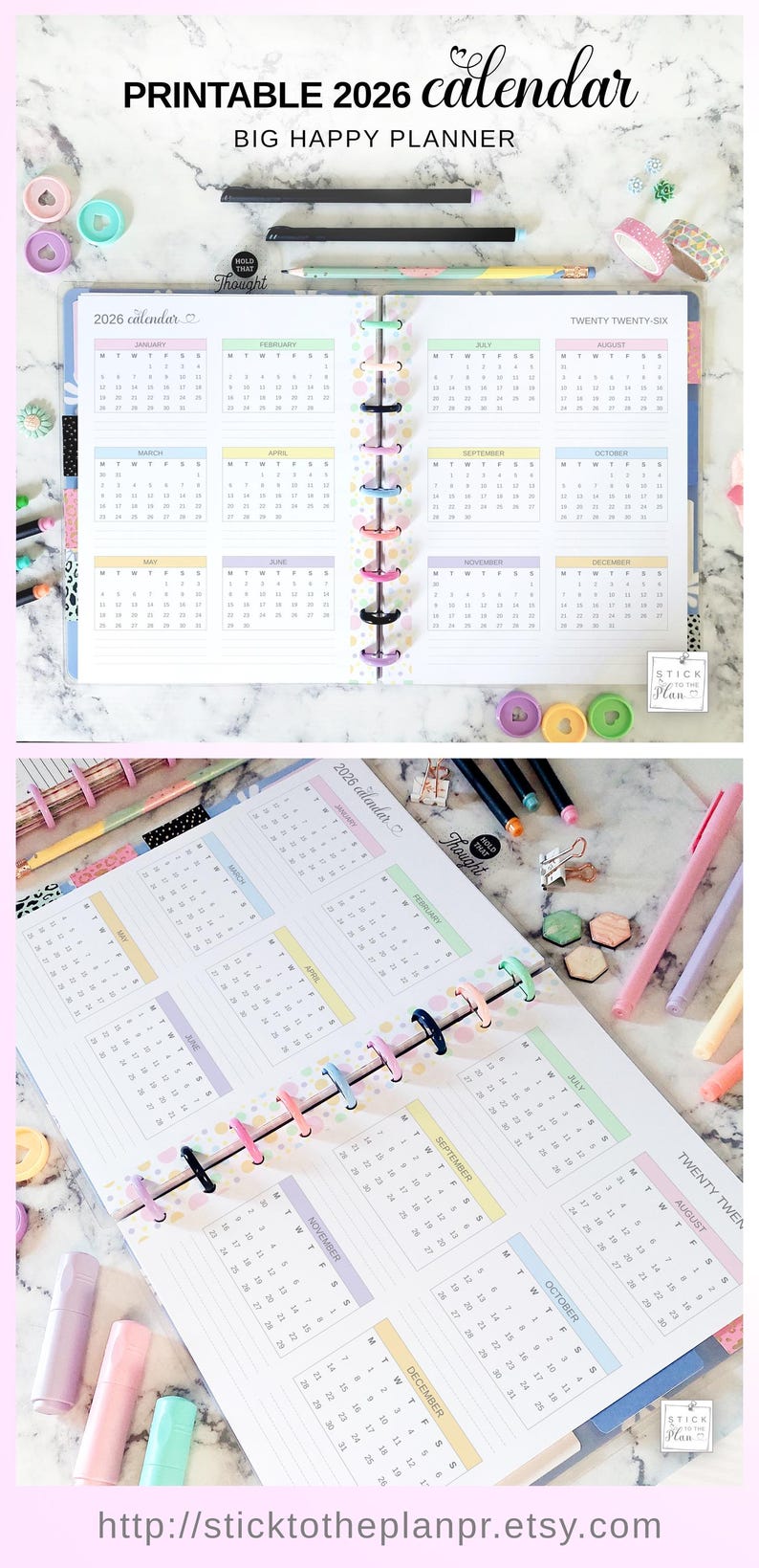 2026 Yearly Calendar Printable 11 Disc Planner Insert Fit Big Happy ...
