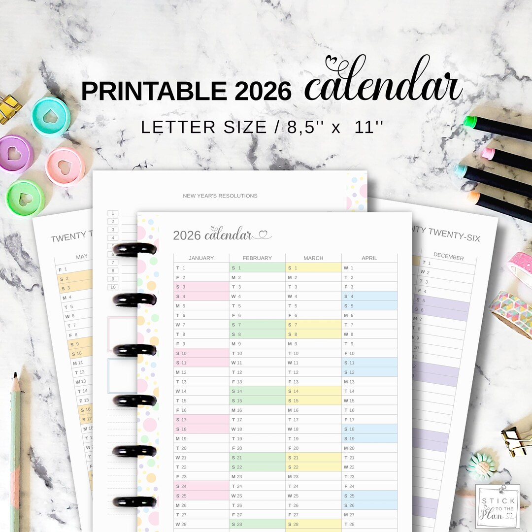 Yearly Calendar 2026 11 Disc Planner Insert Fit Big Happy Planner ...