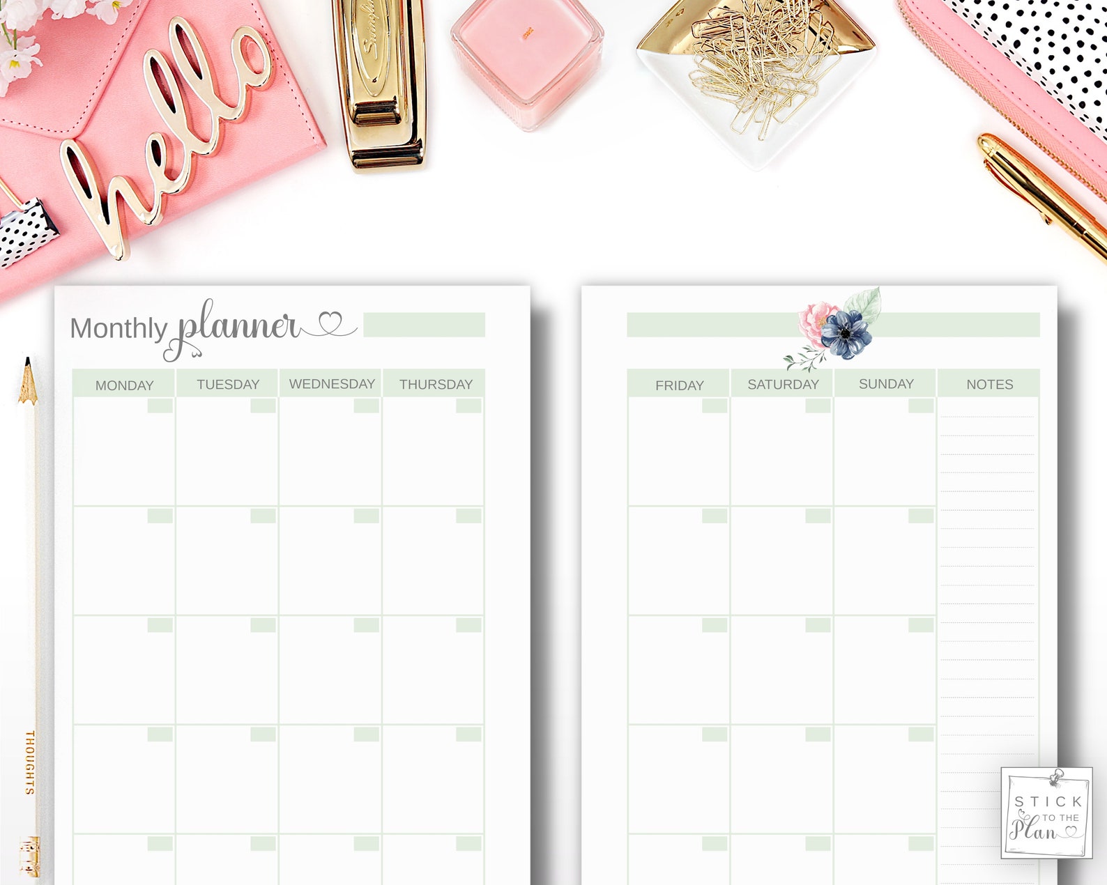 A5 Monthly Calendar, Printable Month on Two Pages, Half Letter Planner ...