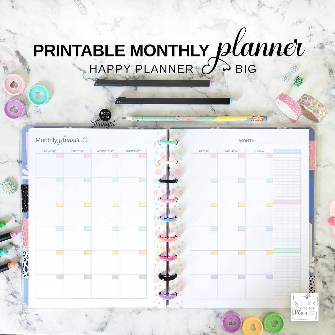 Big Happy Planner Monthly Insert, Printable Letter Size Month on Two ...