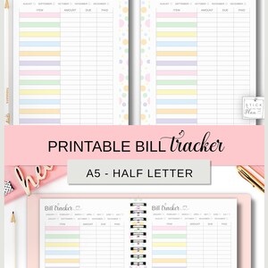 A5 Bill Tracker, Printable Half Letter Expense Tracker Planner Insert ...