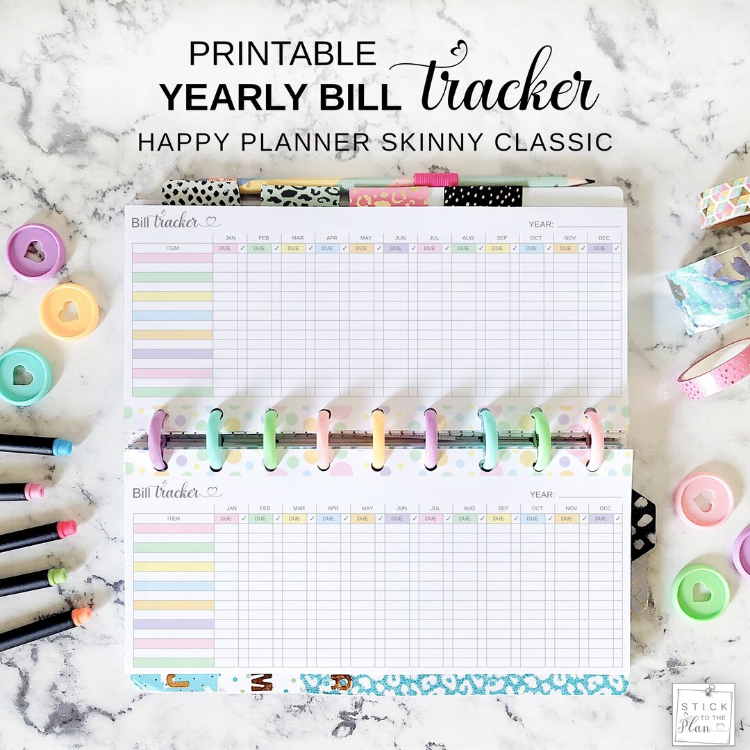 Yearly Bill Tracker Skinny Classic HP Printable Insert, Happy Planner ...