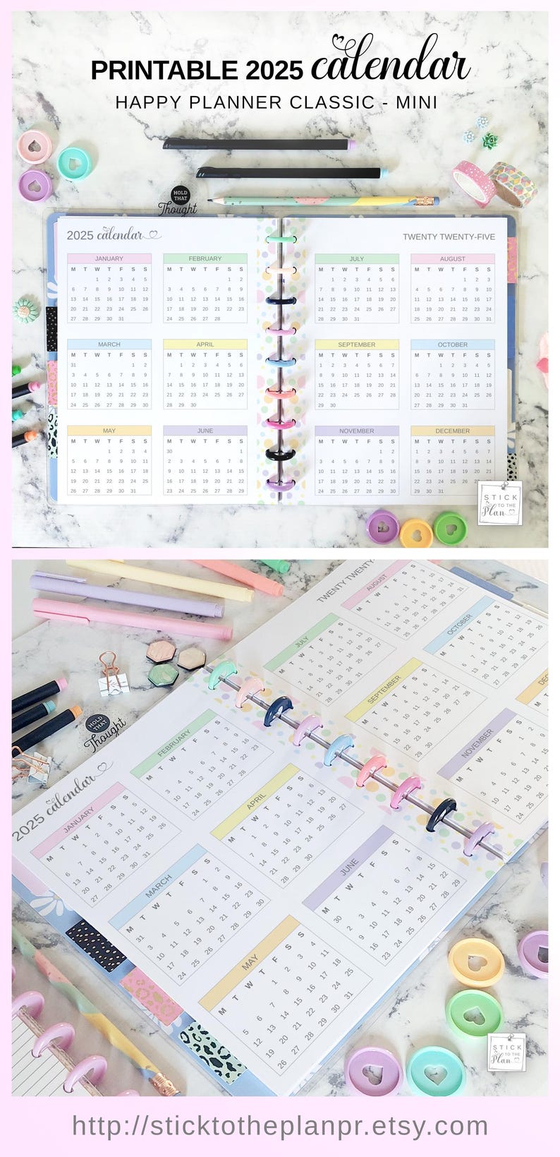 2025 Happy Planner Classic Printable Yearly Calendar, Mini HP Year at a ...