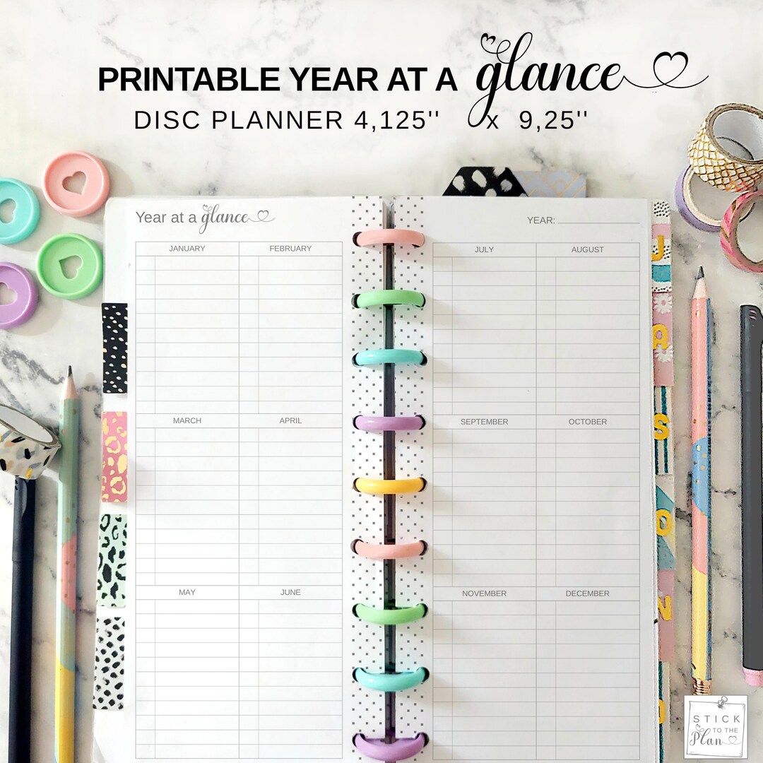 Printable Year at a Glance Undated Insert Fit Happy Planner Skinny ...