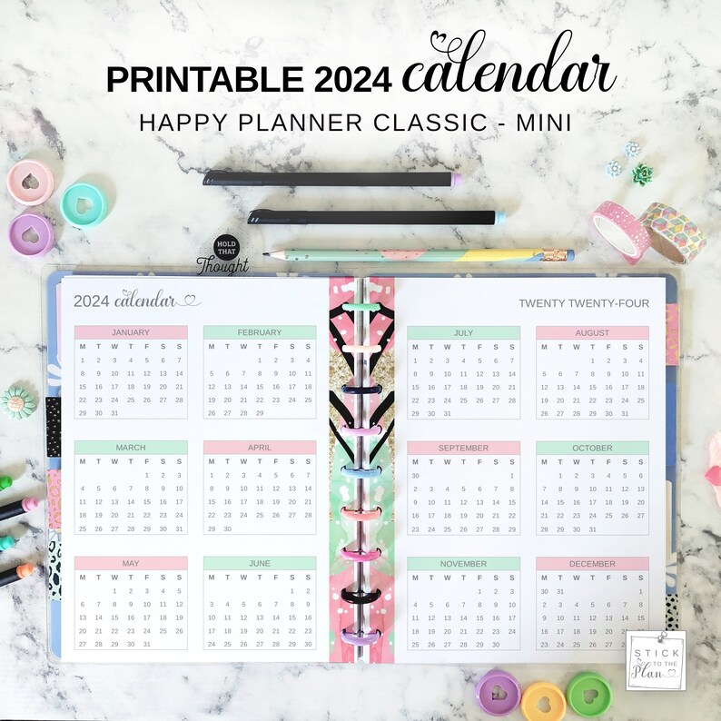 Yearly Calendar 2024 Printable Happy Planner Classic Insert, HP Mini ...