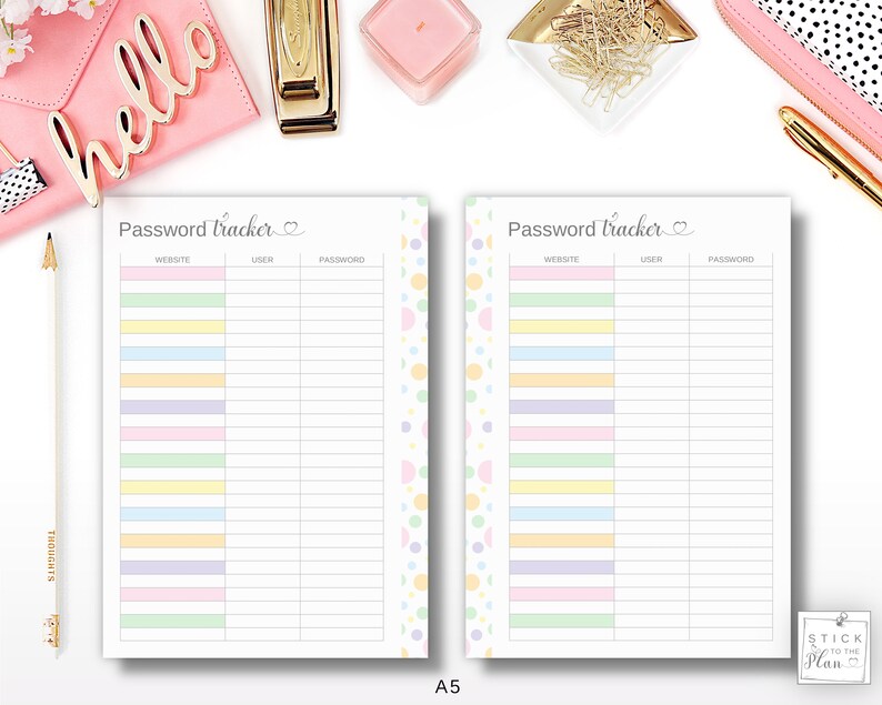 A5 Password Tracker Printable Half Letter Password Book - Etsy