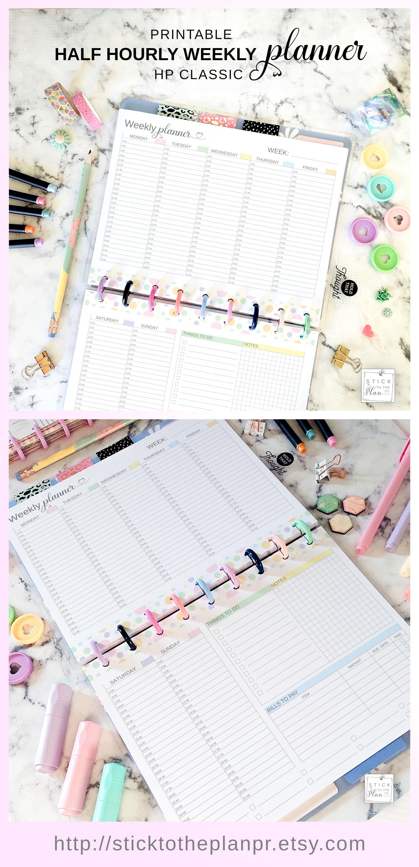 Half Hourly Weekly Schedule Printable Classic Happy Planner Insert, HP ...