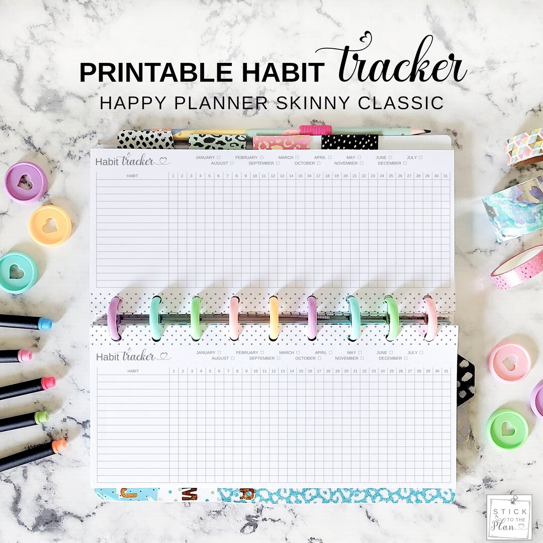 Monthly Habit Tracker Printable Happy Planner Skinny Classic Insert ...