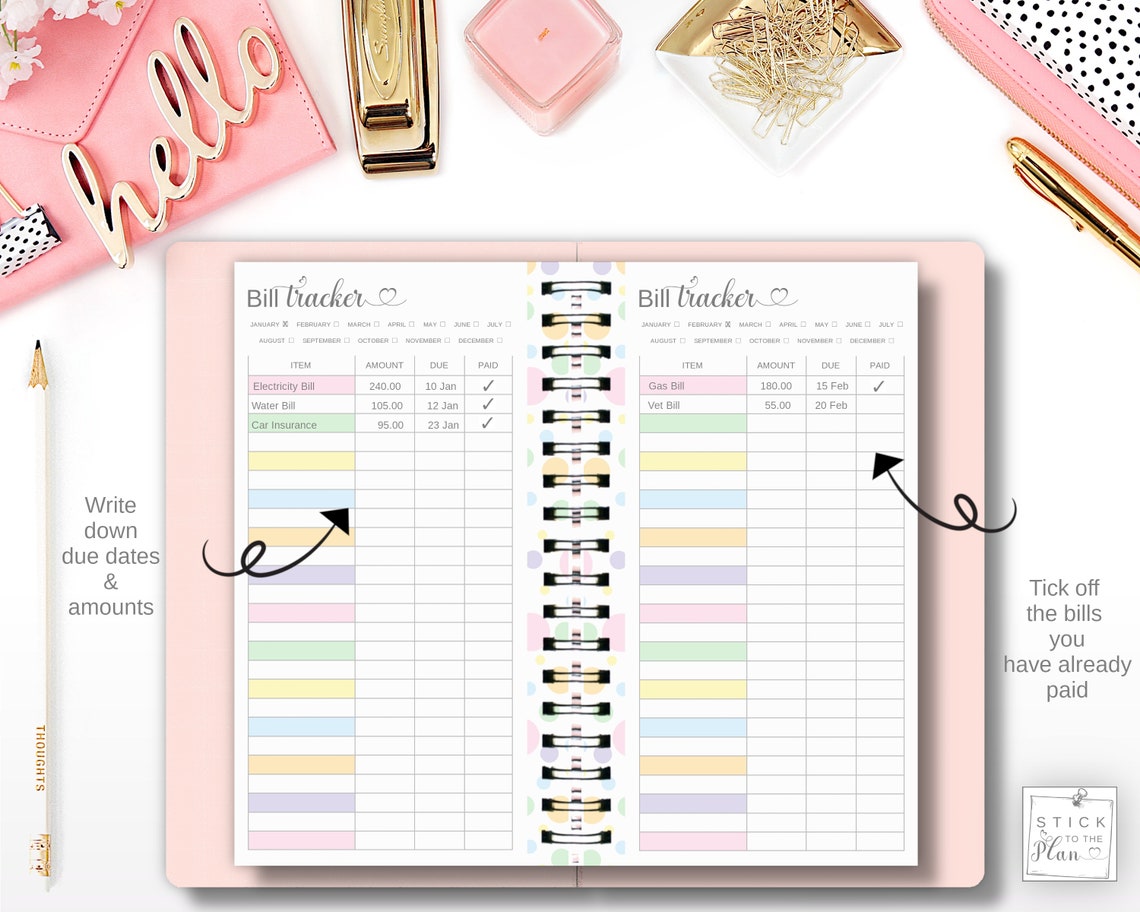 Personal Bill Tracker Planner Printable Filofax Expense - Etsy