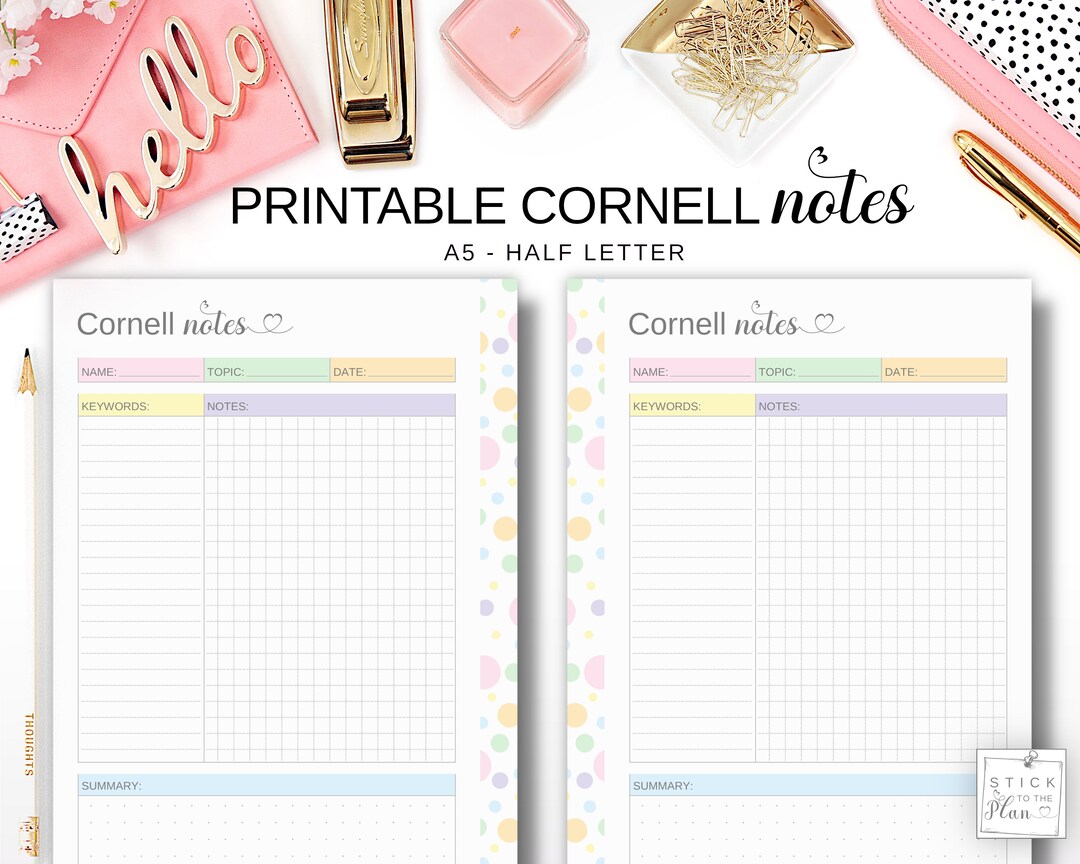 A5 Cornell Notes Paper, Printable Half Letter Cornell Note Taking ...