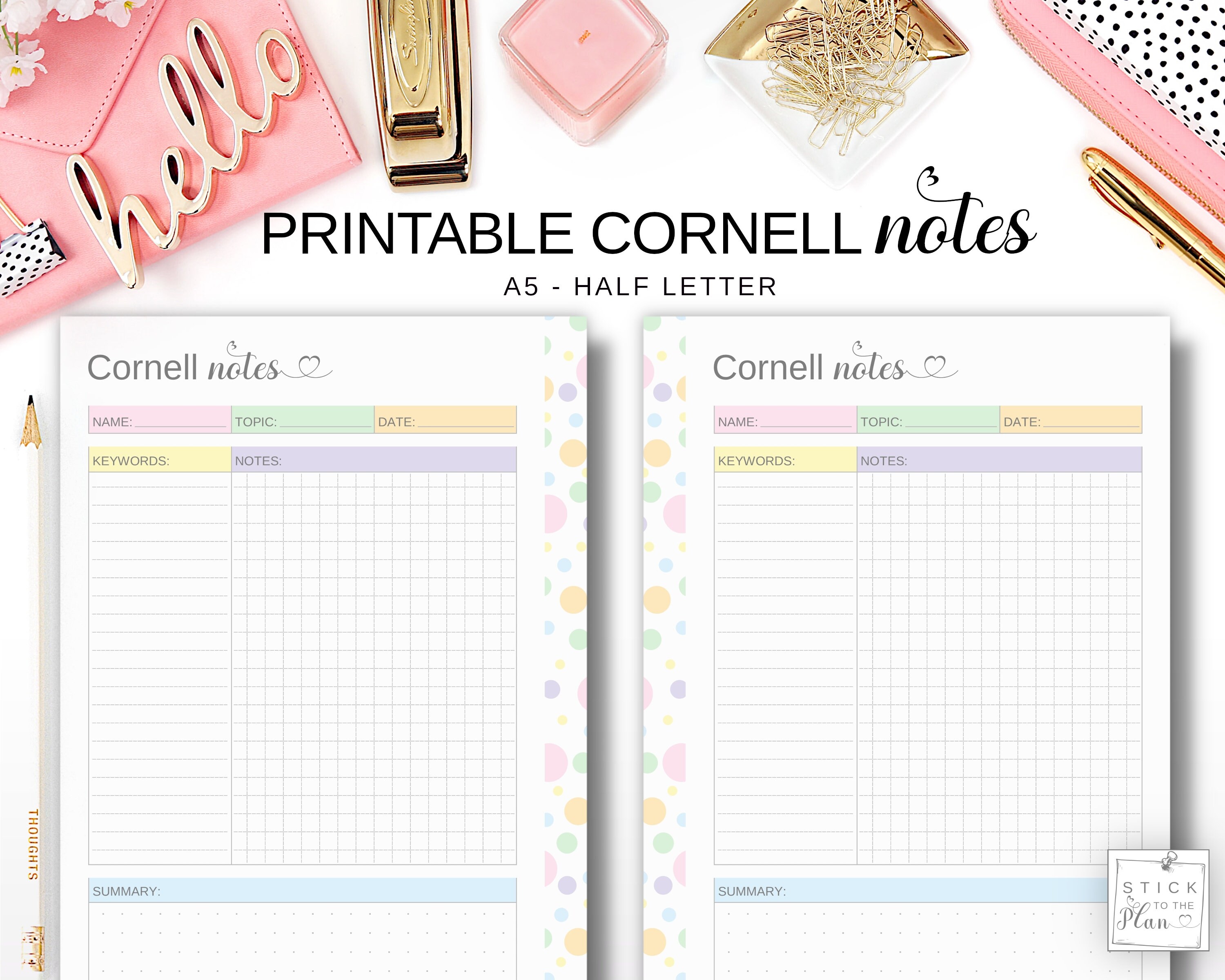 A5 Cornell Notes Paper, Printable Half Letter Cornell Note Taking ...