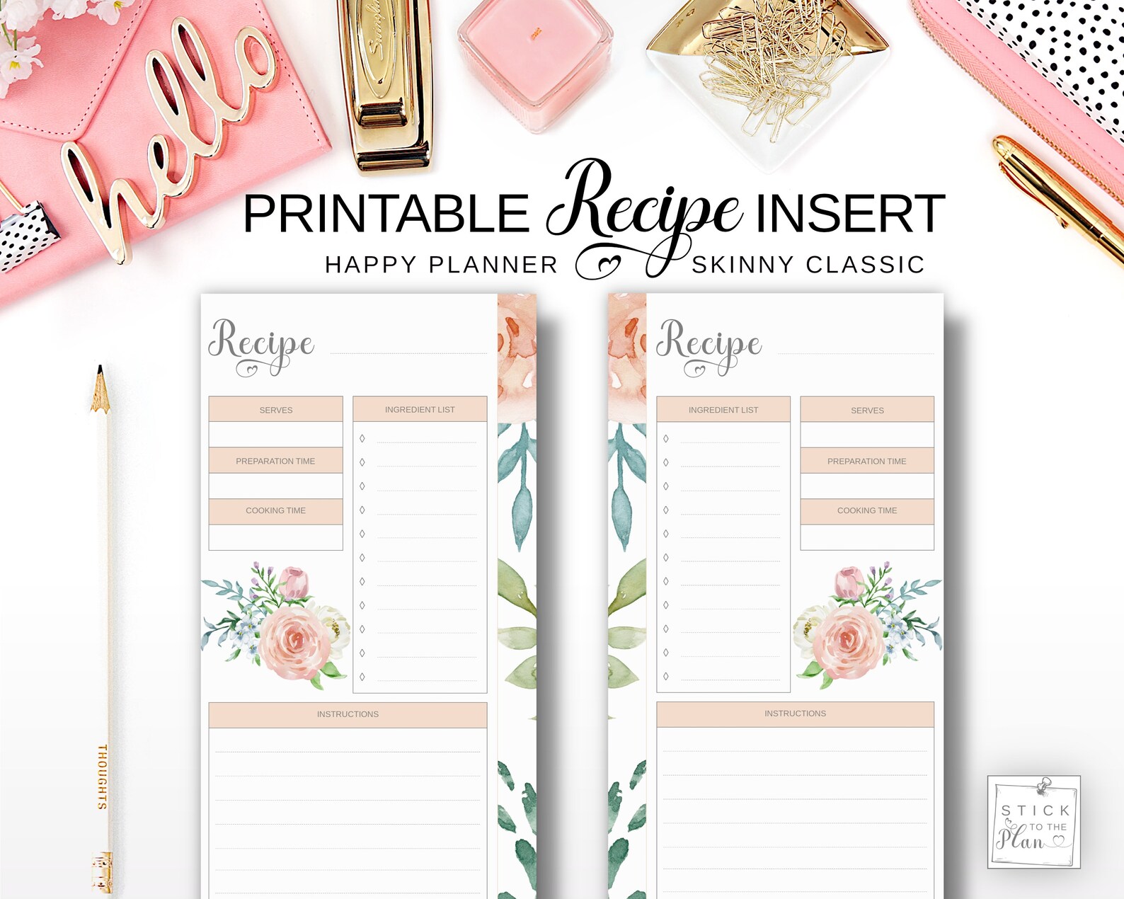 Skinny Classic Happy Planner Printable Recipe Page Classic HP - Etsy