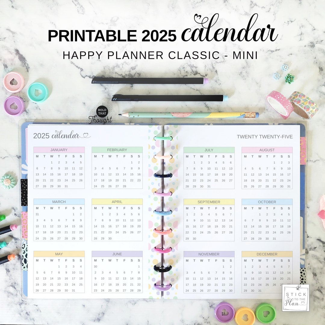 2025 Happy Planner Classic Printable Yearly Calendar, Mini HP Year at a ...