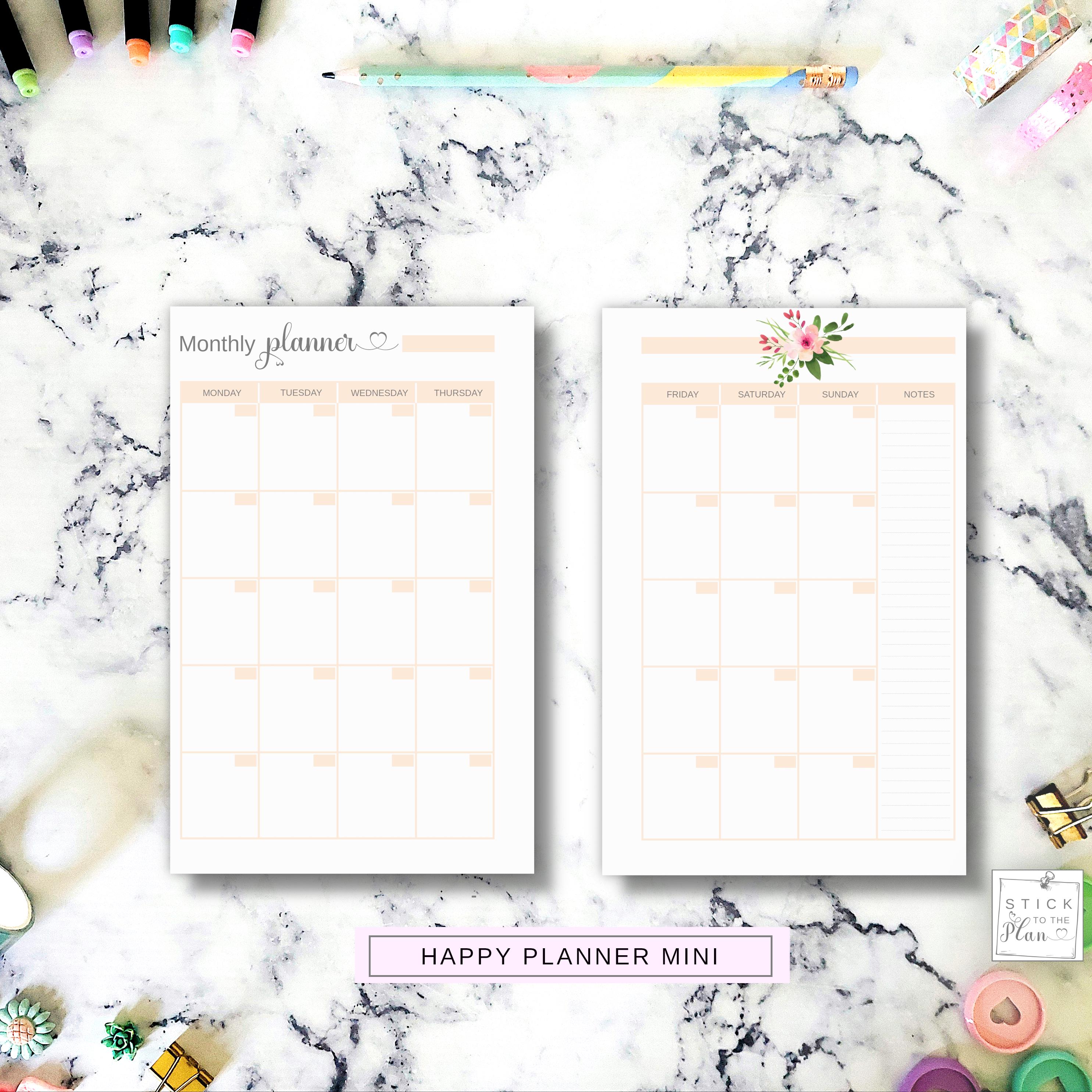 Classic Happy Planner Monthly Printable Insert on Two Pages, Mini HP ...