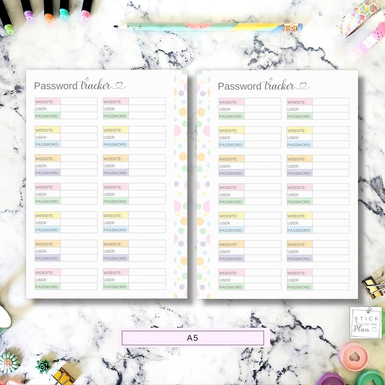 Password Tracker A5 Printable Planner Insert, Half Letter Password ...