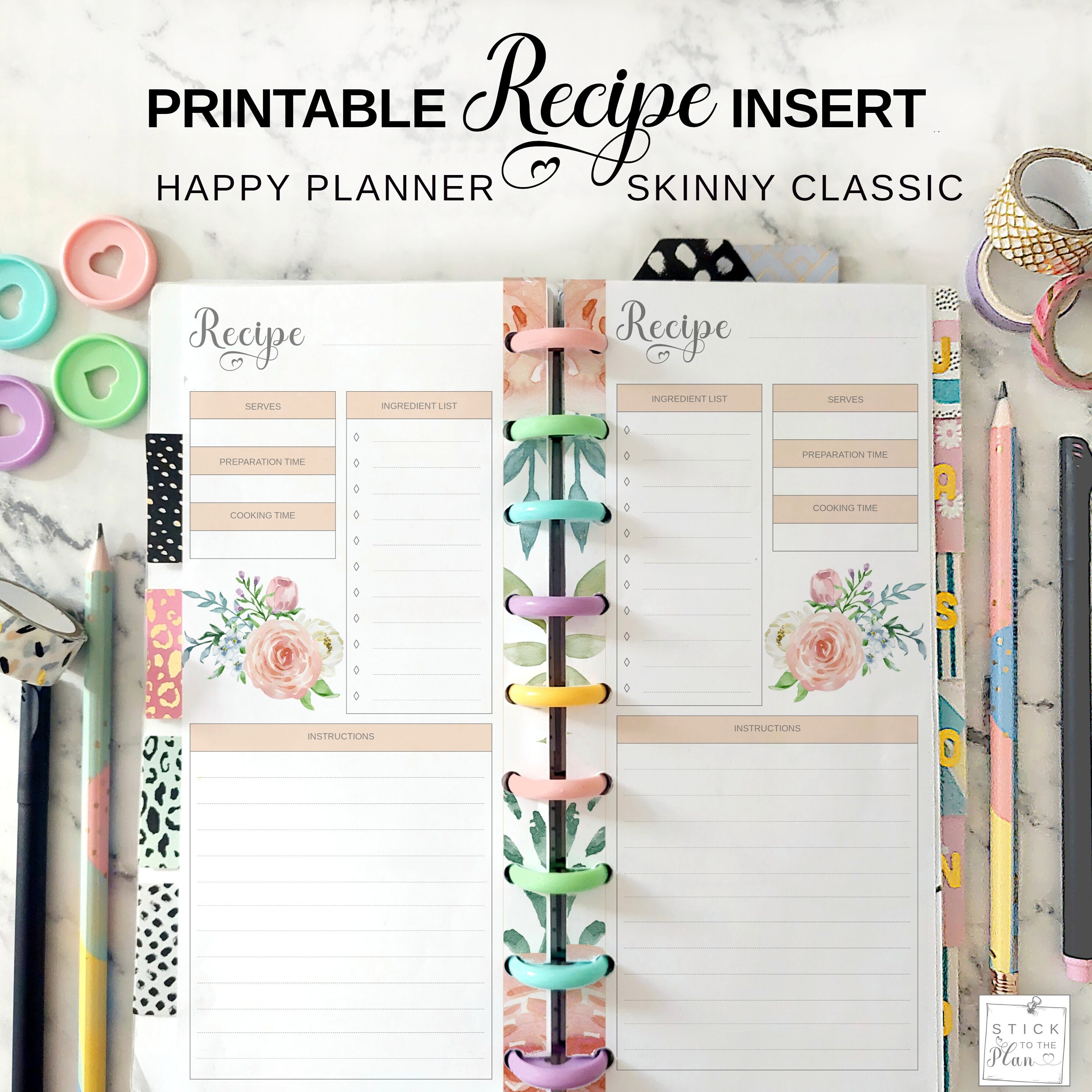 Skinny Classic Happy Planner Printable Recipe Page, Classic HP Half ...