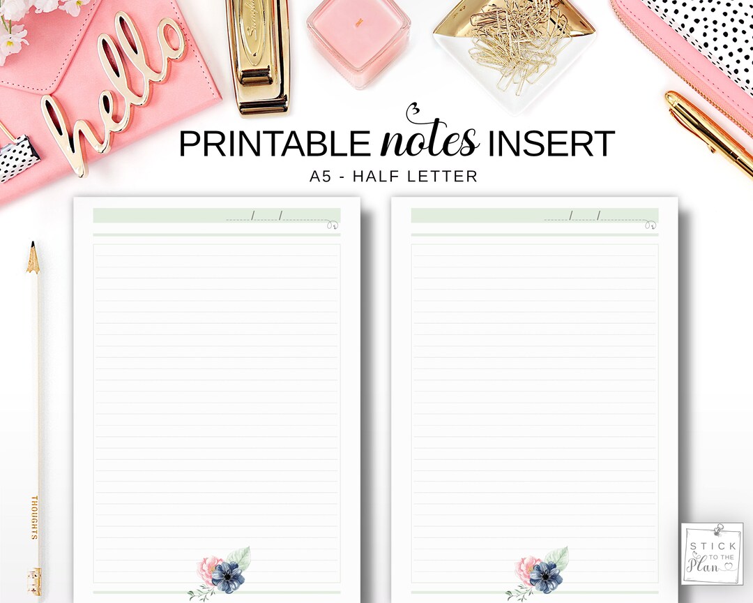 Printable Note Pages A5 Half Size Planner Notes Insert - Etsy