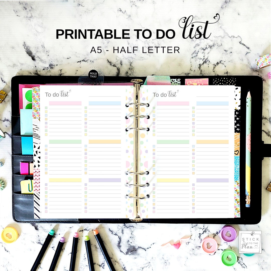 To Do List A5, Printable Half Letter to Do Checklist Insert, Half Size ...