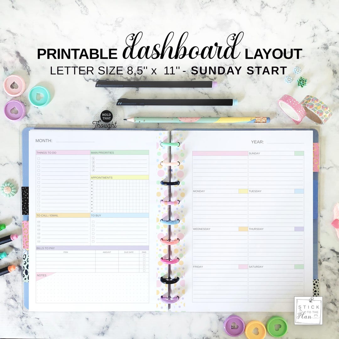 Dashboard Layout Sunday Start Fit Big Happy Planner, Printable Letter ...