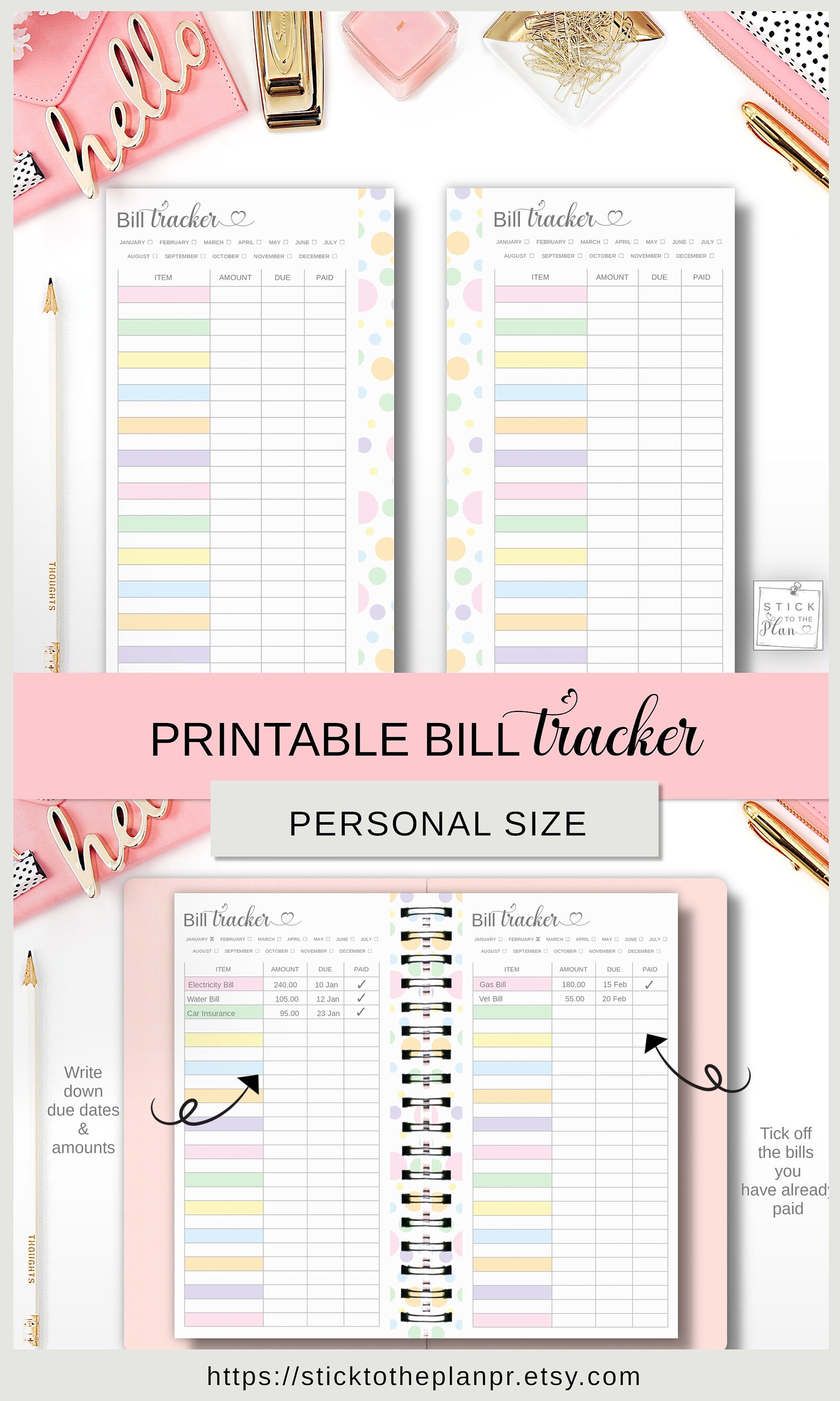 Personal Bill Tracker Planner Printable Filofax Expense - Etsy