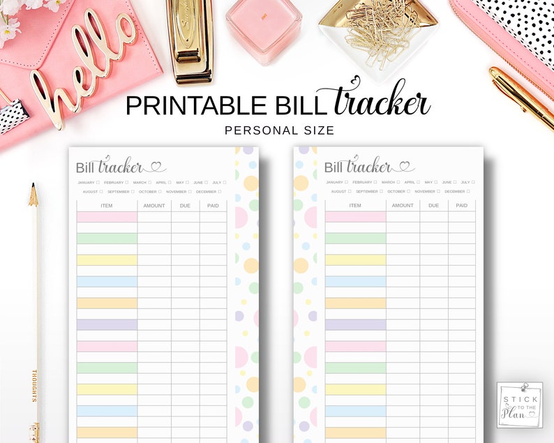 Personal Bill Tracker Planner Printable Filofax Expense - Etsy