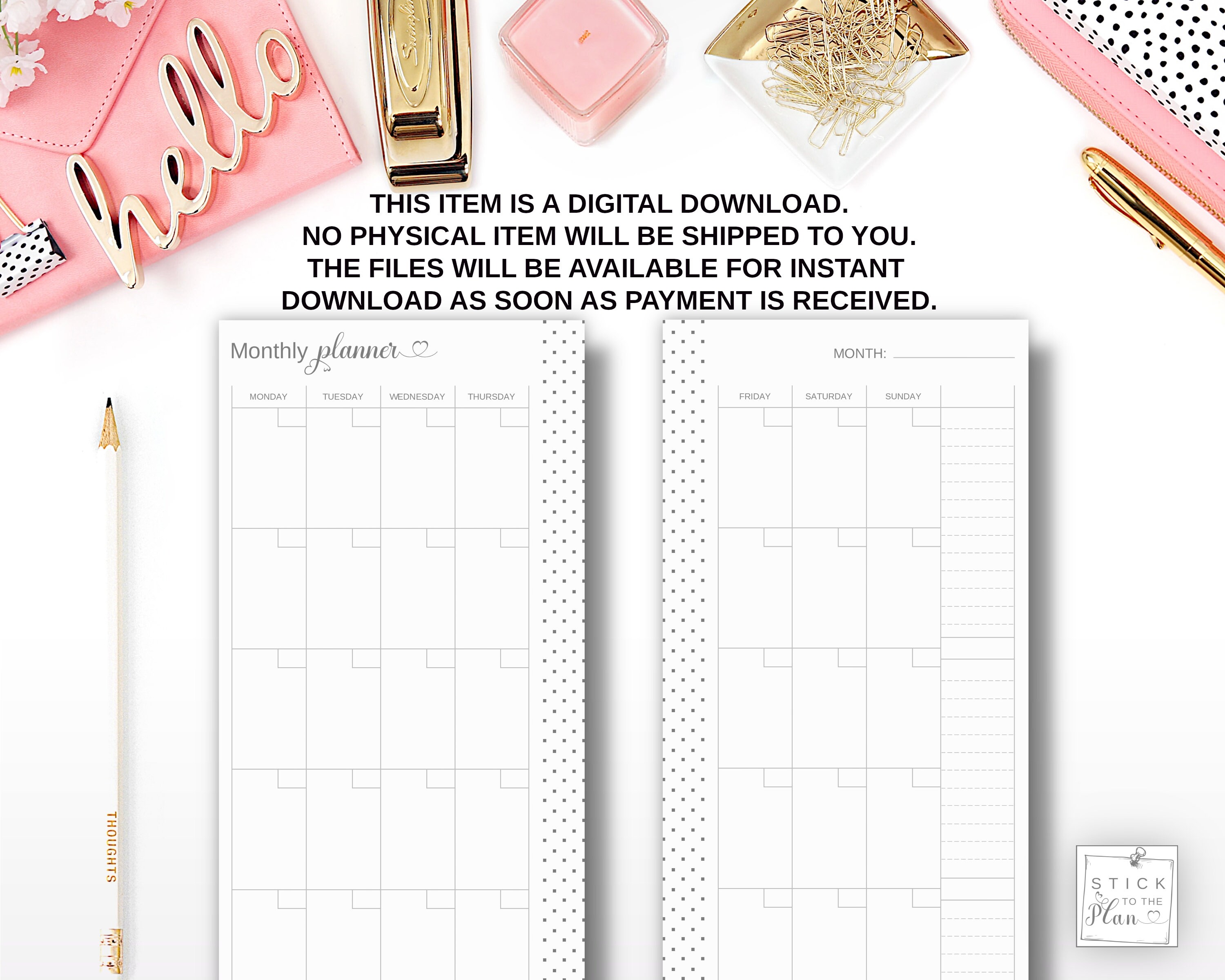 Undated Monthly Calendar Happy Planner Skinny Classic Insert, Printable ...