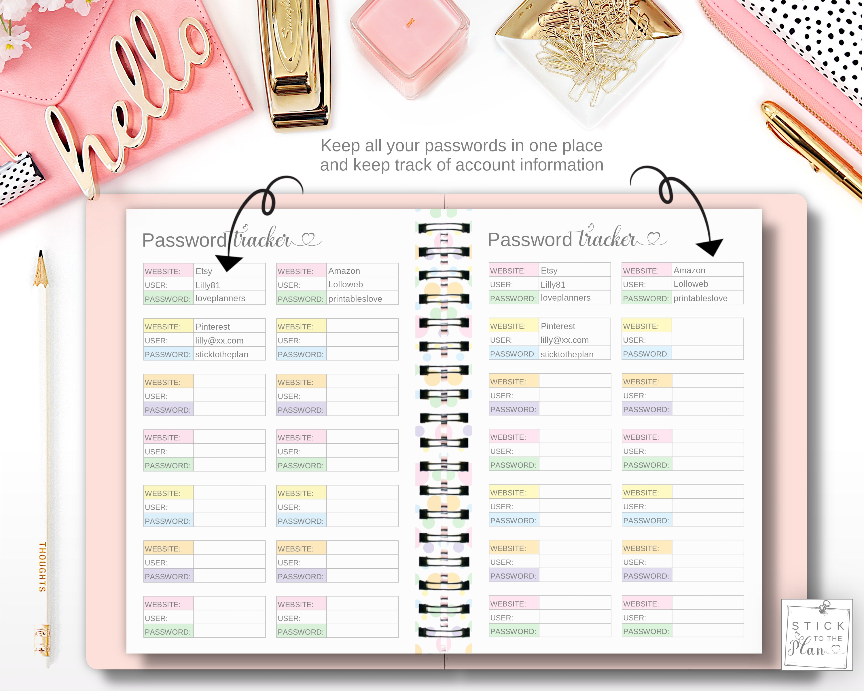 Password Tracker A5 Printable Planner Insert, Half Letter Password ...