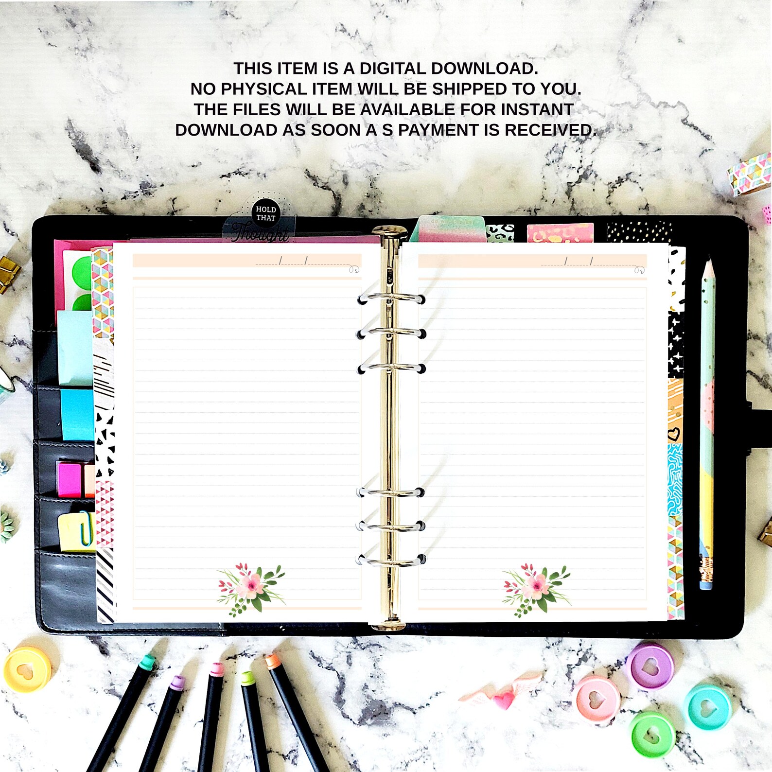 A5 Notes Printable Planner Insert, Half Letter Planner Notes Pages ...