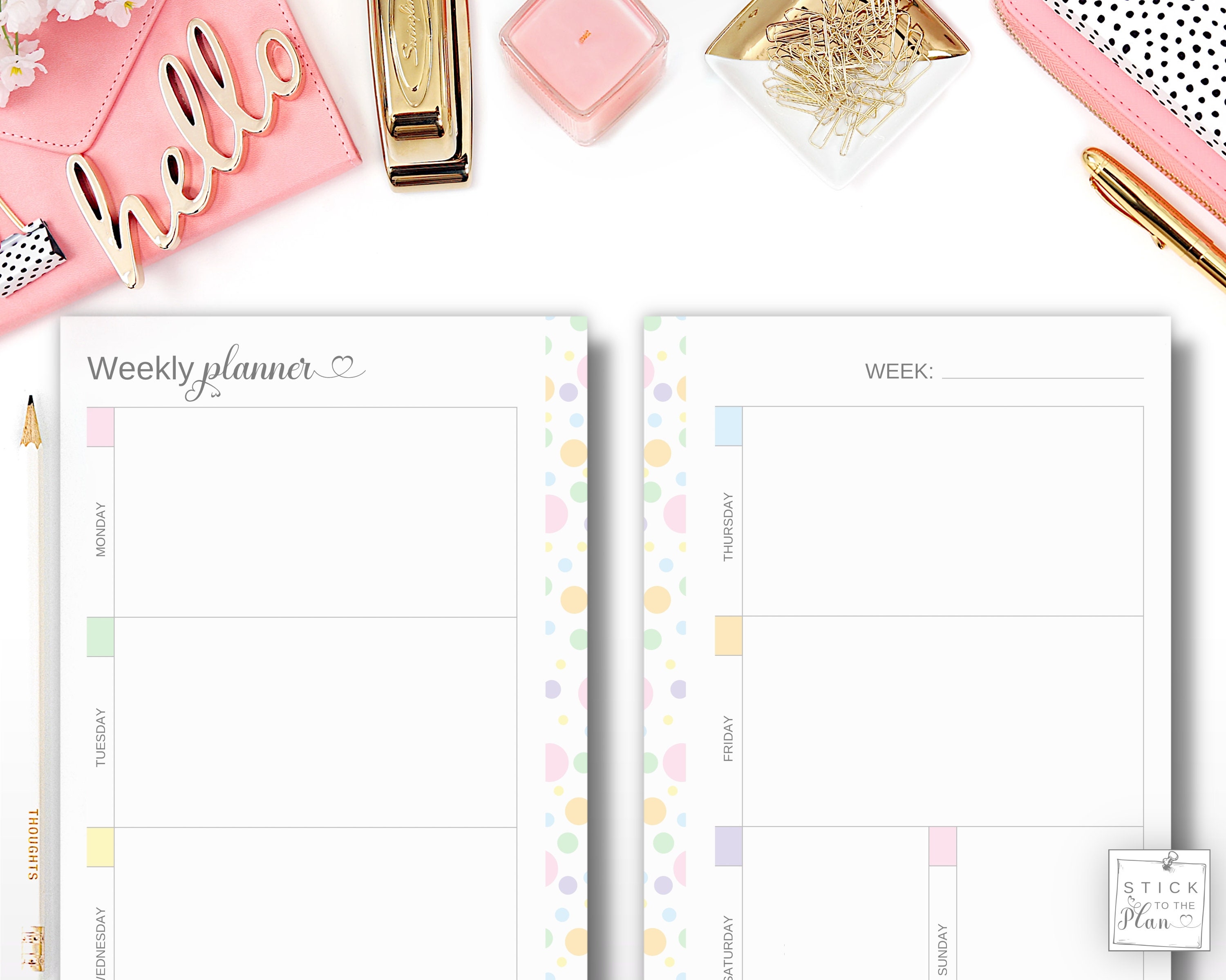Printable A5 Weekly Planner Insert Horizontal Layout, Half Size Weekly ...
