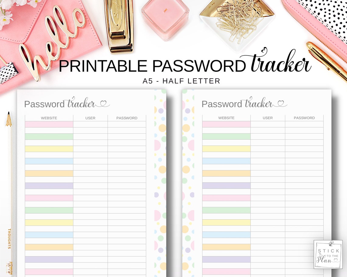 A5 Password Tracker Printable Half Letter Password Book - Etsy