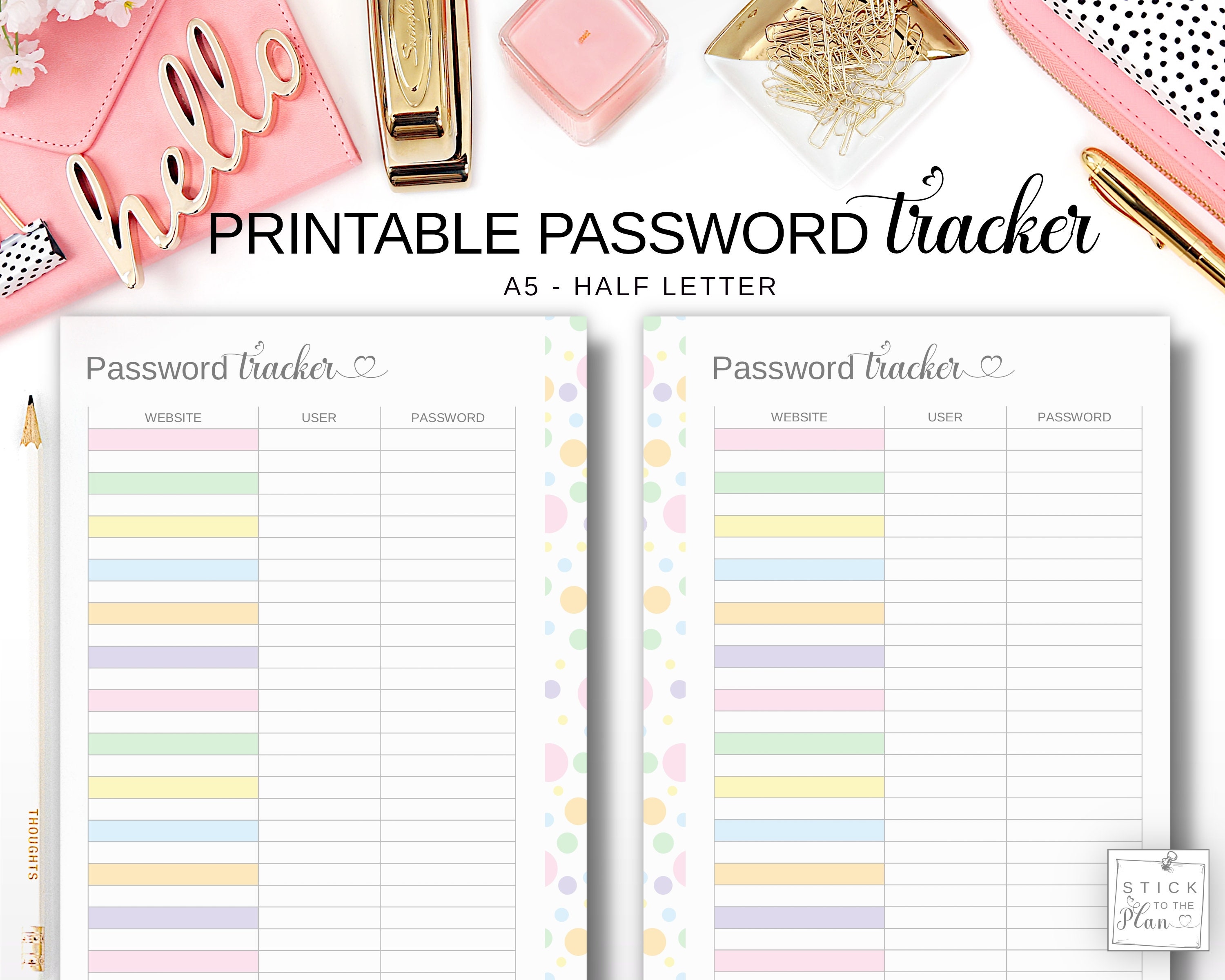 A5 Password Tracker, Printable Half Letter Password Book, Password ...