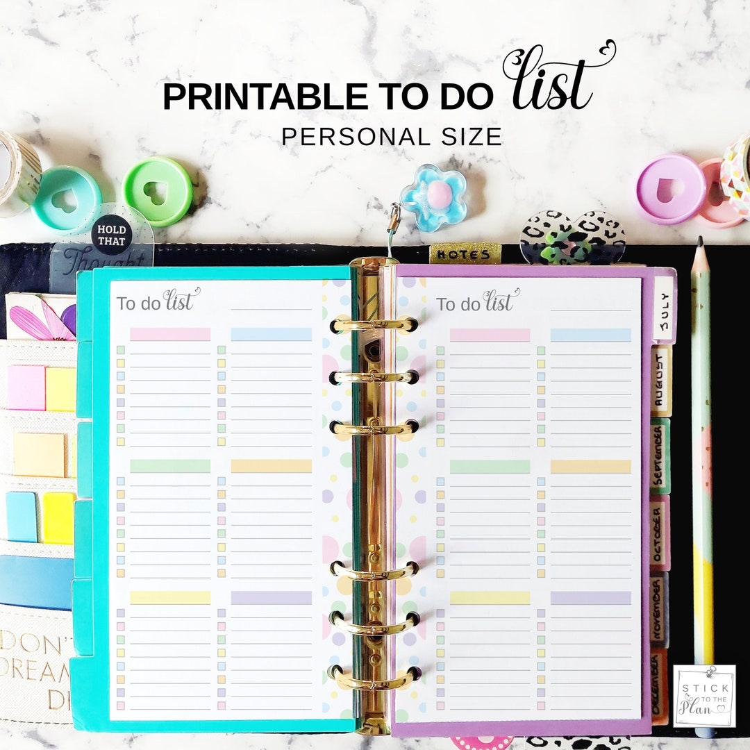 Personal Size to Do List, Printable Things to Do Checklist Ring Planner ...
