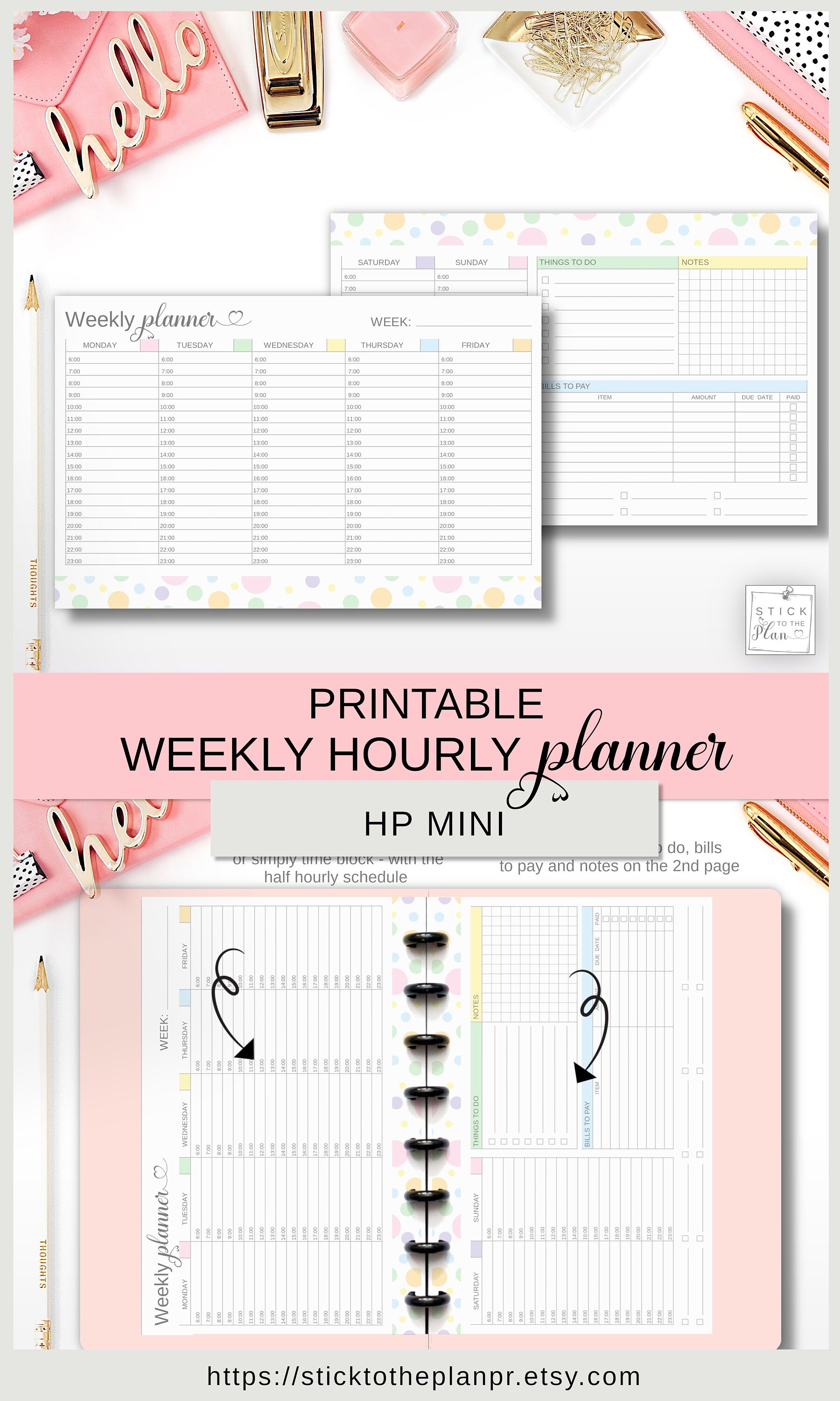 Hourly Weekly Schedule Printable Mini Happy Planner Insert, HP Undated ...