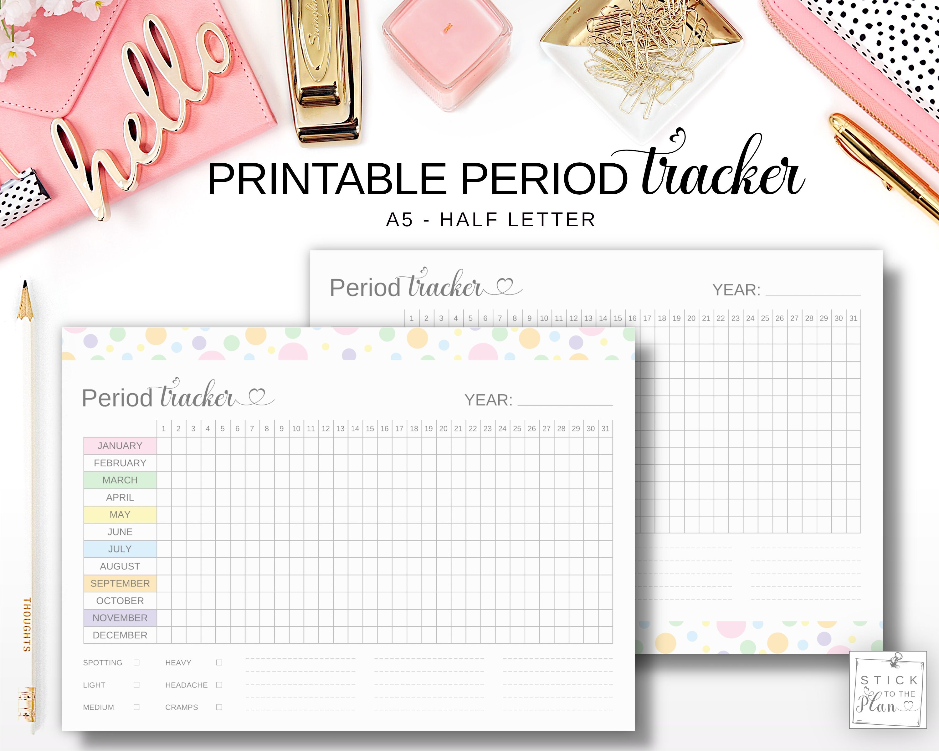 A5 Period Tracker Printable Planner Insert Half Size Menstrual Cycle