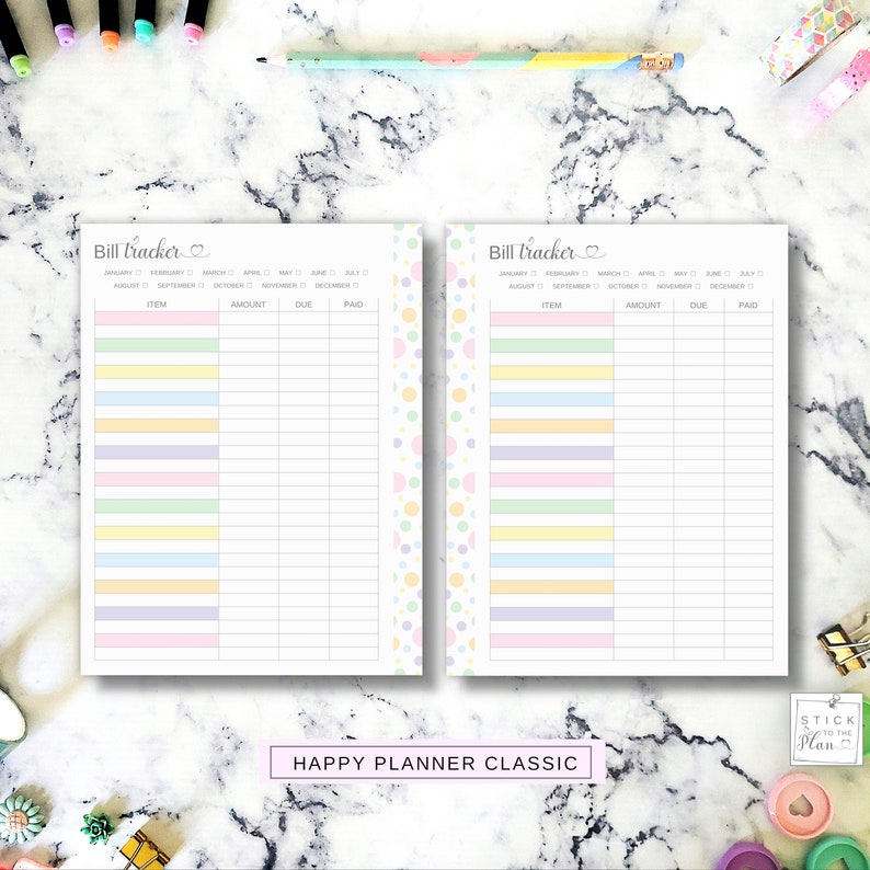 Bill Tracker Printable Insert Fit Happy Planner Classic & Mini, Bill ...