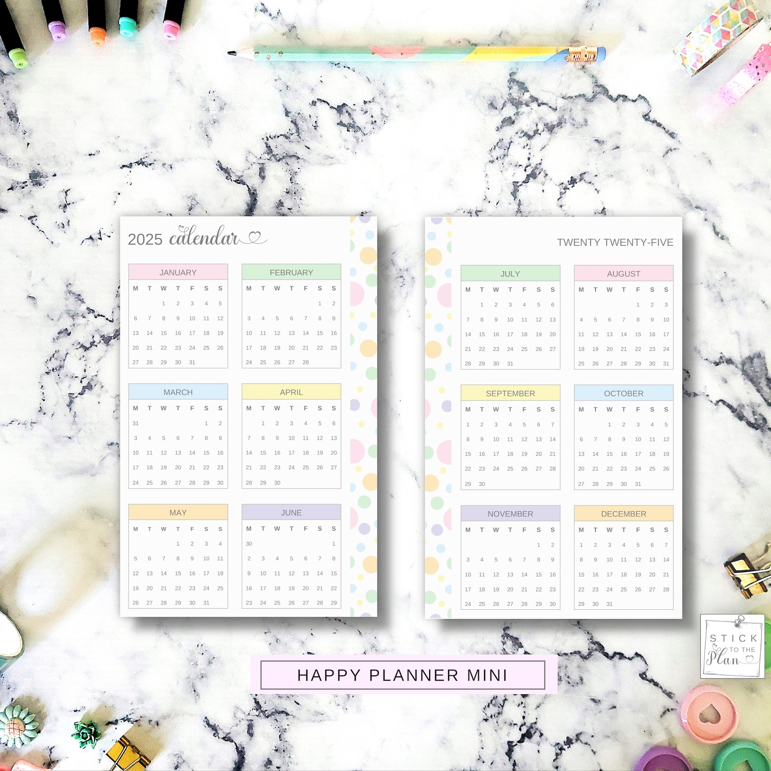 2025 Happy Planner Classic Printable Yearly Calendar, Mini HP Year at a ...