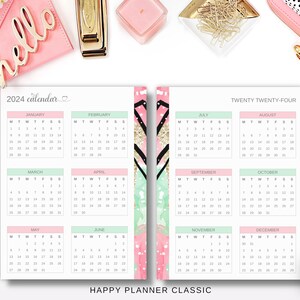 Yearly Calendar 2024 Printable Happy Planner Classic Insert, HP Mini ...