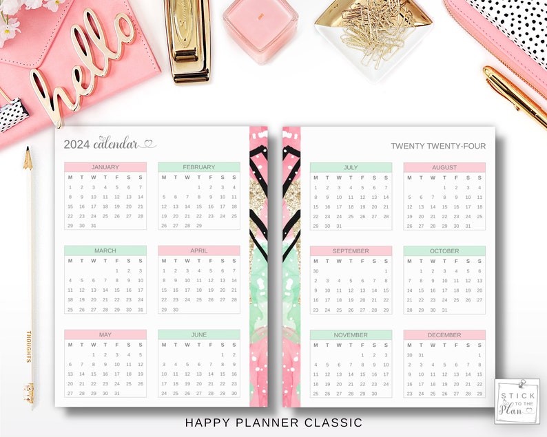 Yearly Calendar 2024 Printable Happy Planner Classic Insert, HP Mini ...