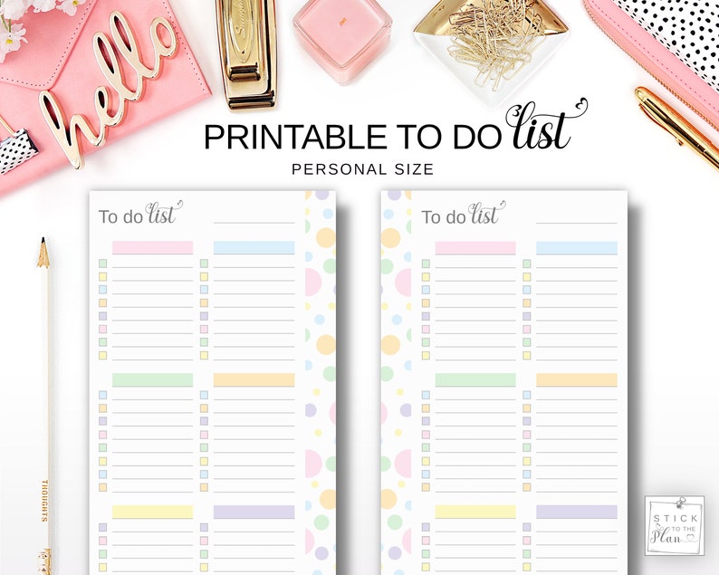 Personal Size to Do List, Printable Filofax Things to Do Checklist Planner Insert, Pastel Color ...