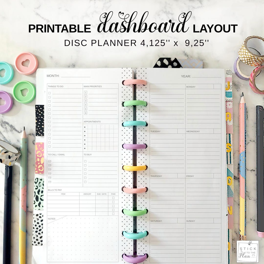 Printable Weekly Dashboard Layout Insert Fit Happy Planner Skinny ...